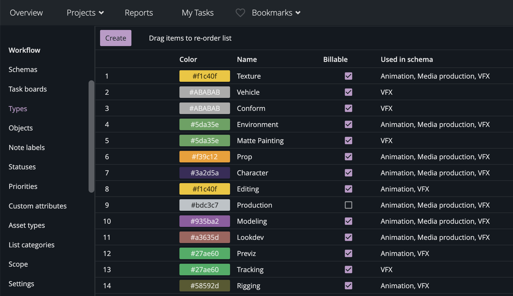 Managing Types – ftrack Studio