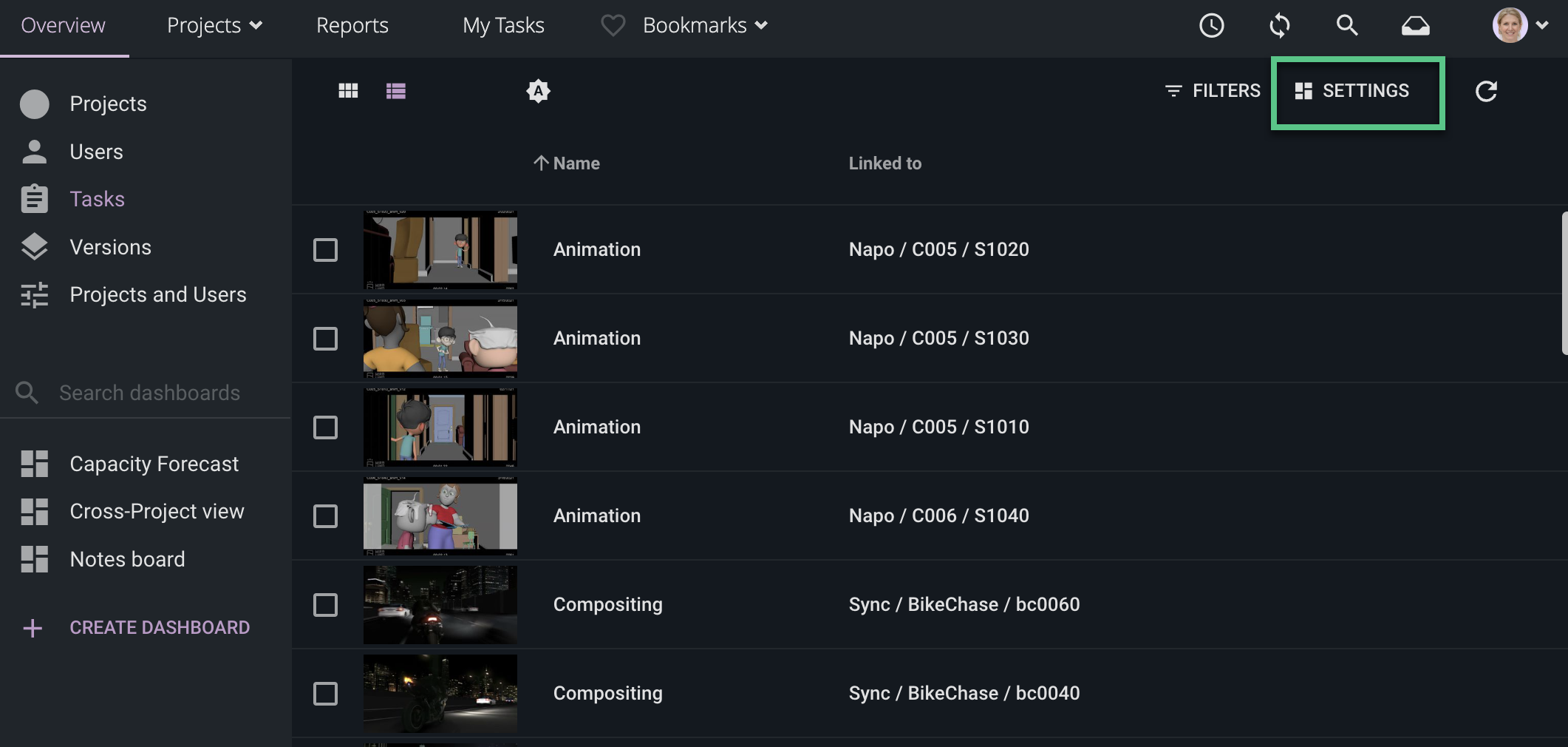 Cross-Project view – ftrack Studio