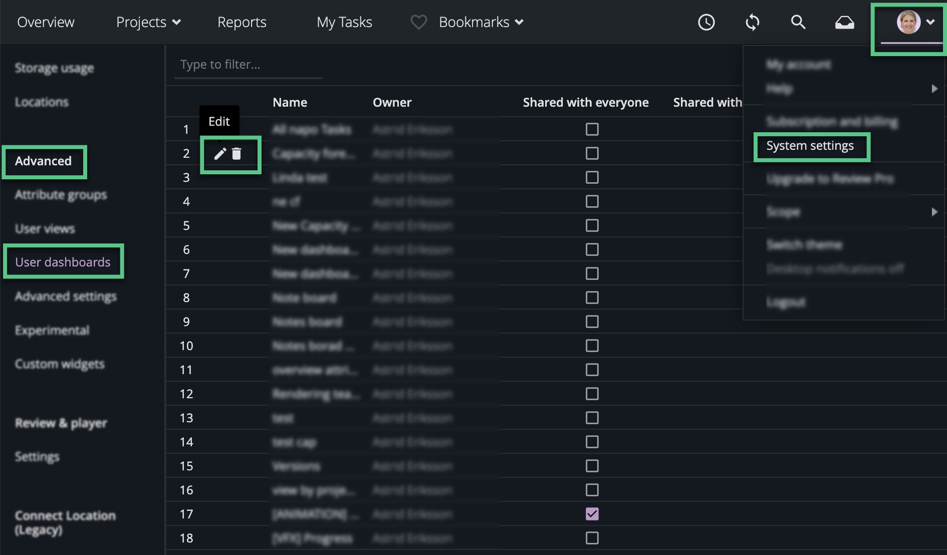 Cross-Project view – ftrack Studio