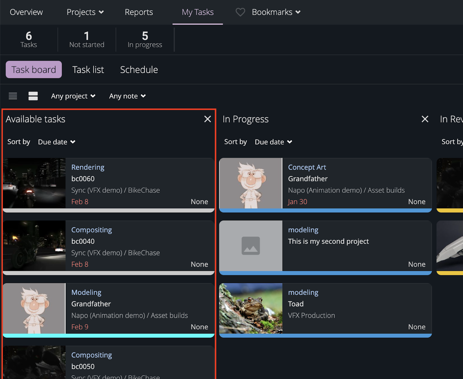 Populating Available tasks – ftrack Studio